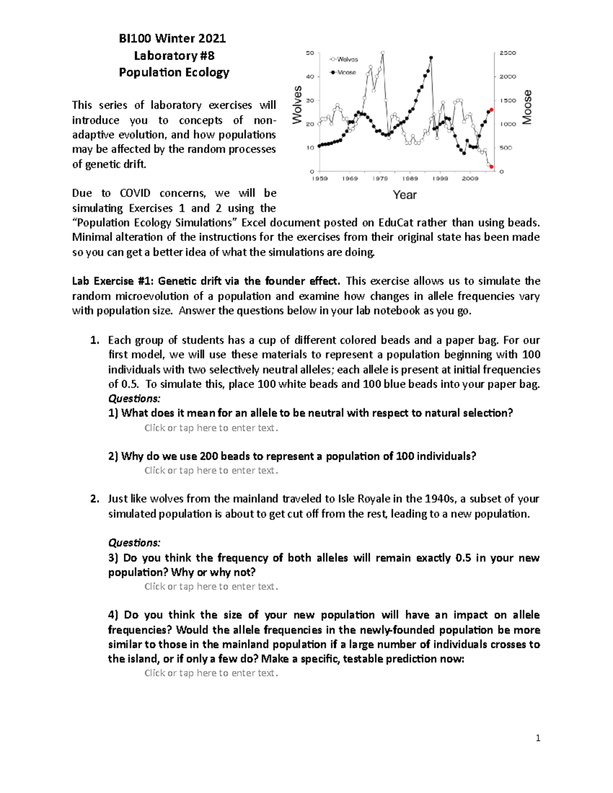 BI100 Population Genetics Lab W21 - BI100 Winter 2021 Laboratory ...