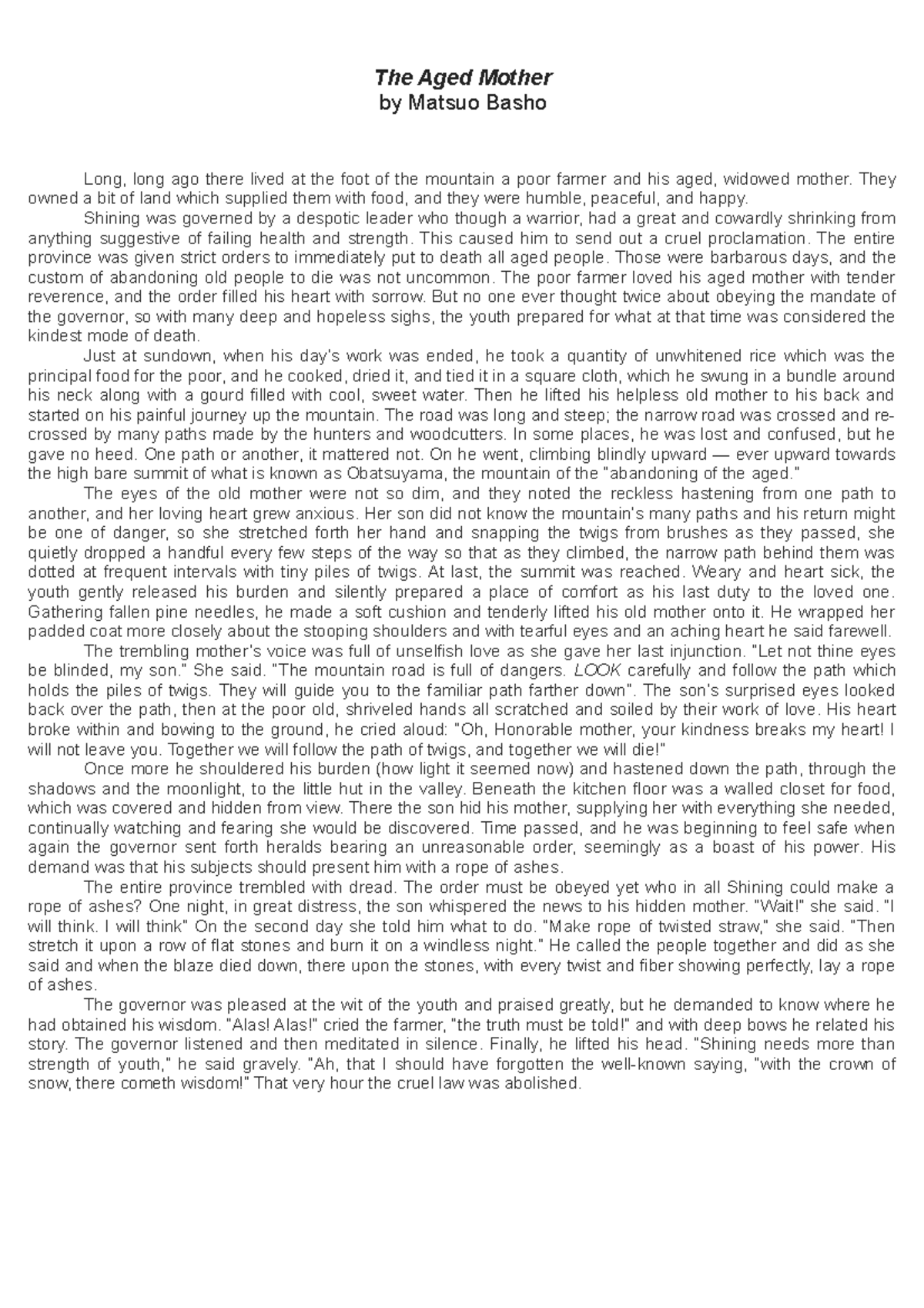 The-aged-mother-by-matsuo-basho - The Aged Mother by Matsuo Basho Long ...