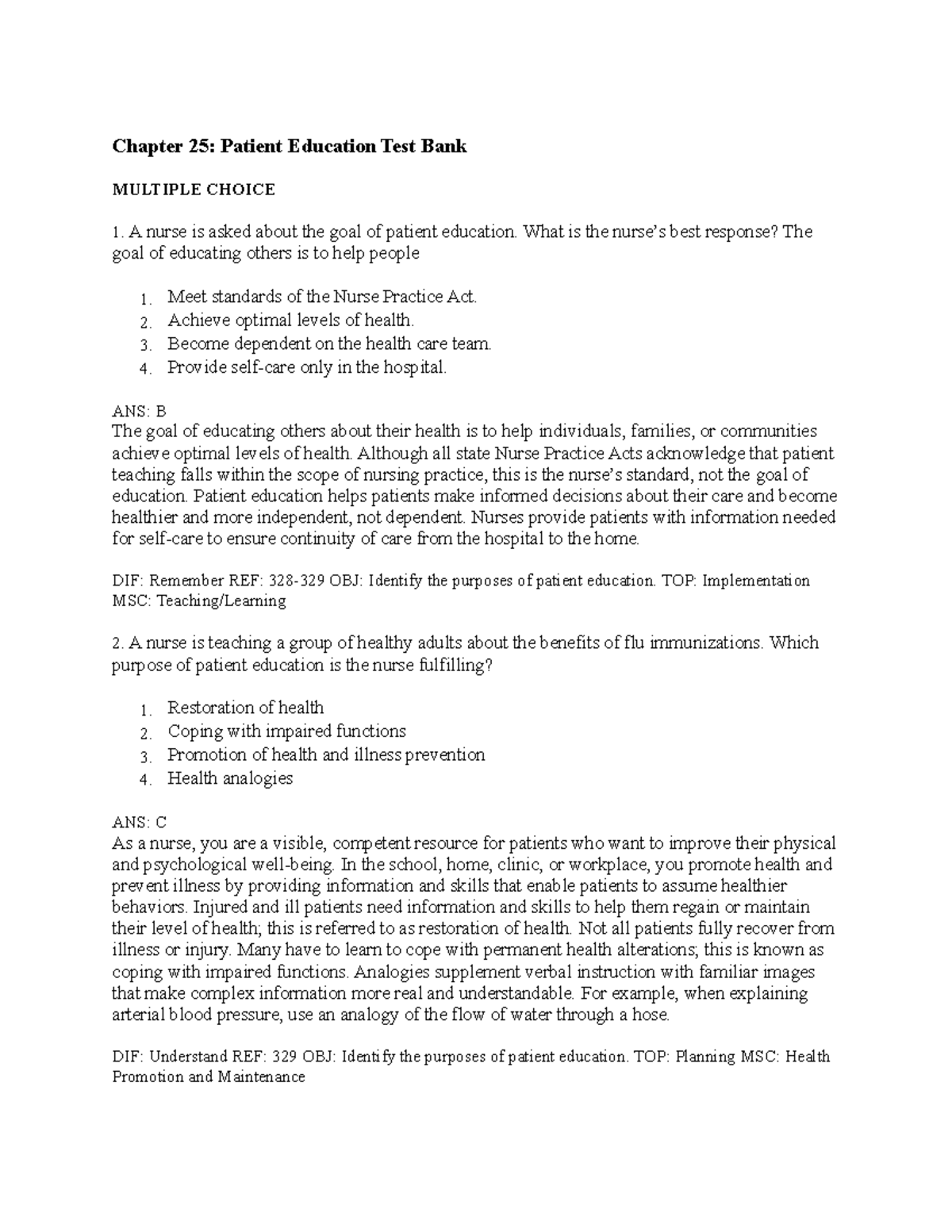 Patient education - lecture notes - Chapter 25: Patient Education Test ...