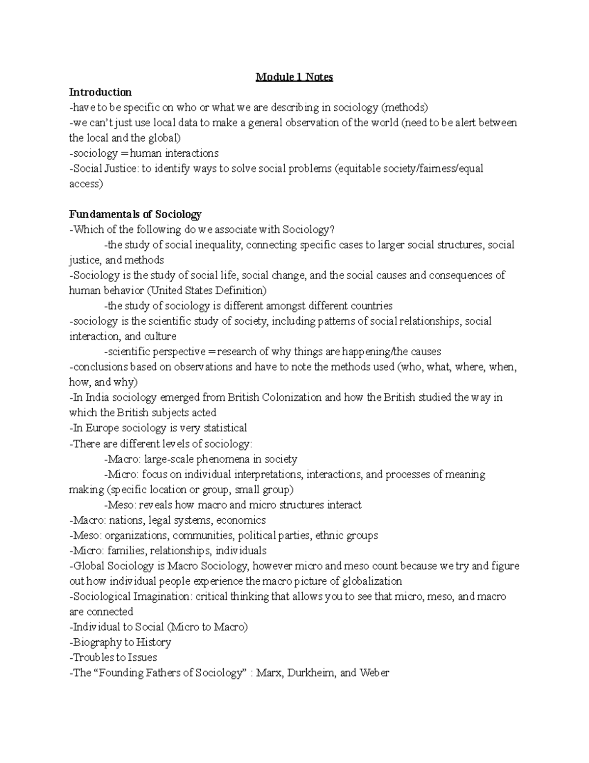 SOCI 1701 Module 1 Notes - Module 1 Notes Introduction -have to be ...