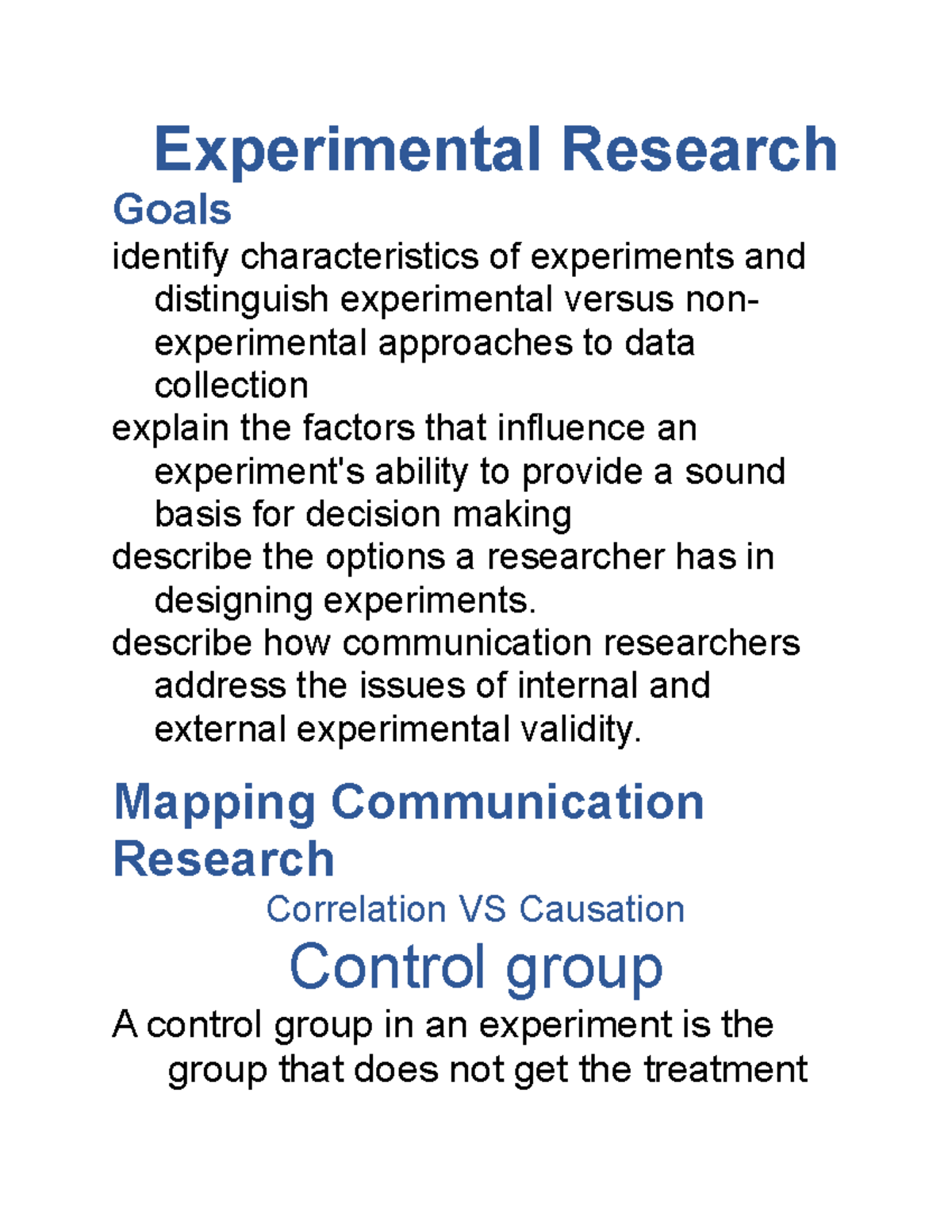 Experimental Research - Experimental Research Goals identify ...