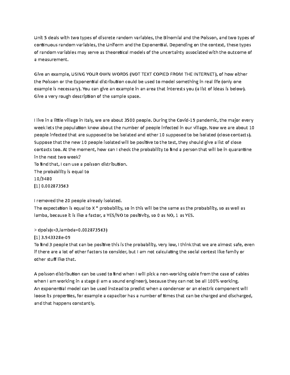 DF unit 5 answer - Unit 5 deals with two types of discrete random ...