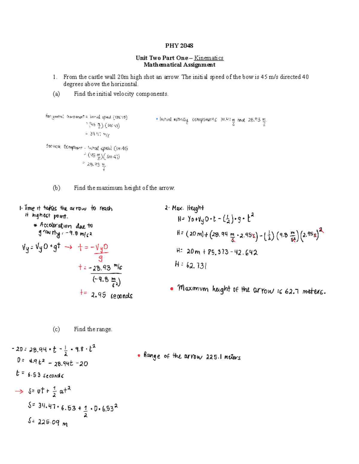 Unit 2 Part 1 assignment - PHY 2048 Unit Two Part One – Kinematics ...