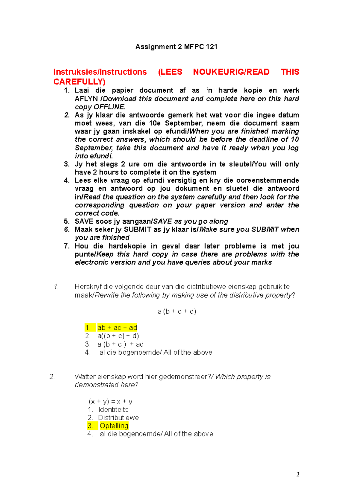 Assignment 2 MFPC 121 2017 MEMO. docx - Assignment 2 MFPC 121 ...