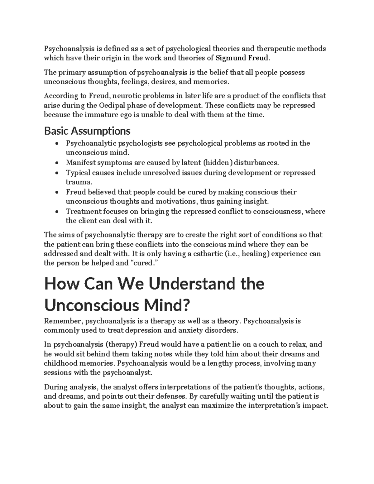 Psychoanalysis Notes - Psychoanalysis is defined as a set of ...