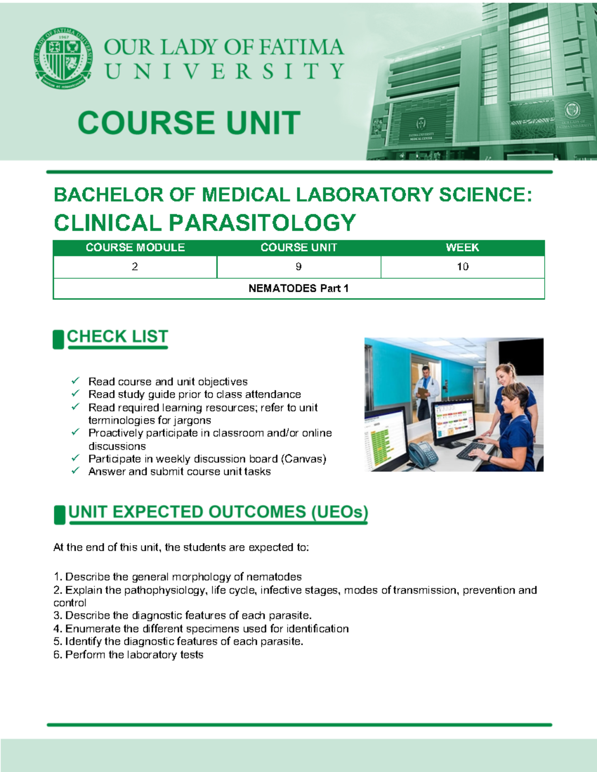 CM2-CU9 Nematodes PART 1 - BACHELOR OF MEDICAL LABORATORY SCIENCE ...