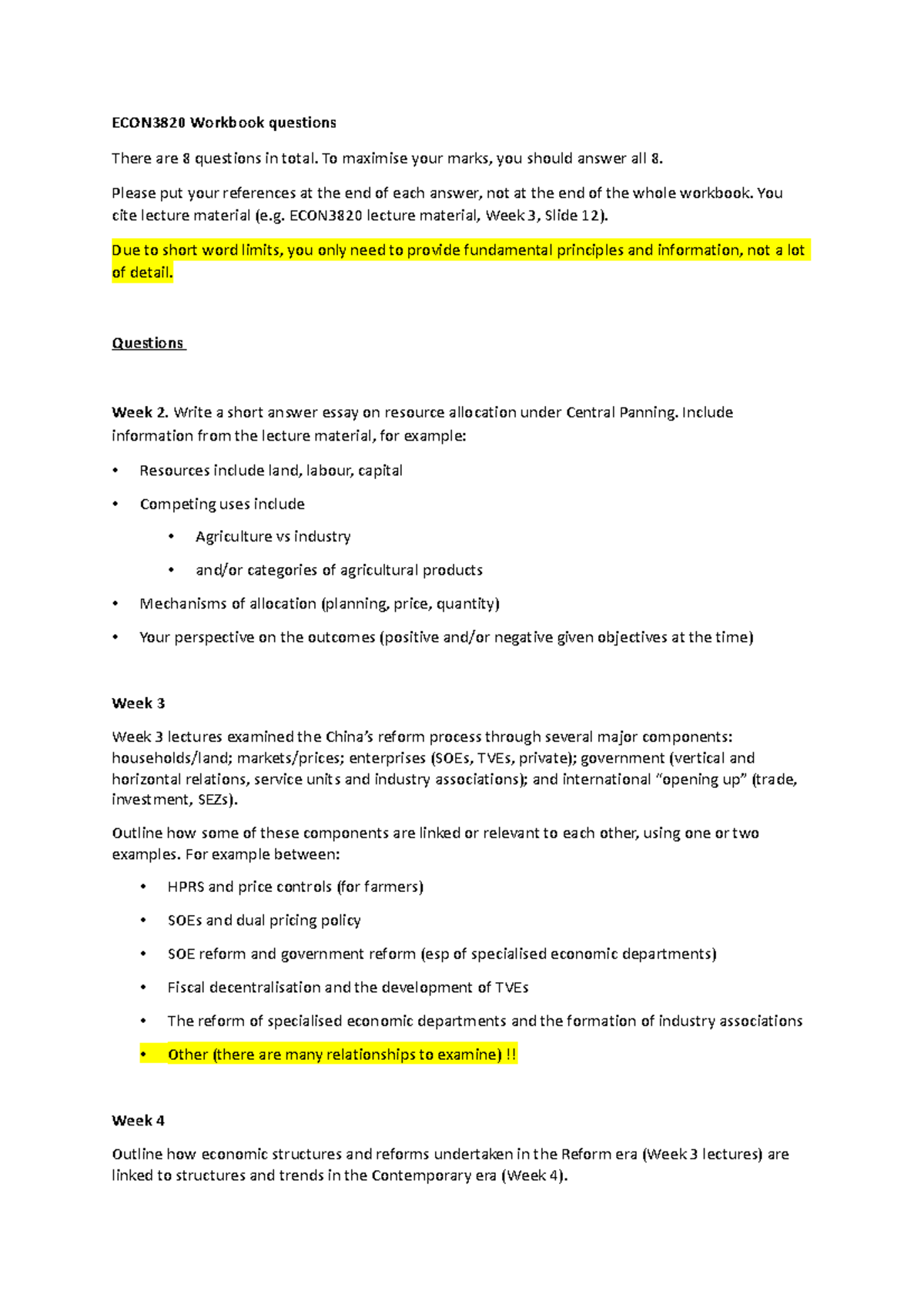 ECON3820 Sem 2-23. Workbook questions(1) - ECON3820 Workbook questions ...