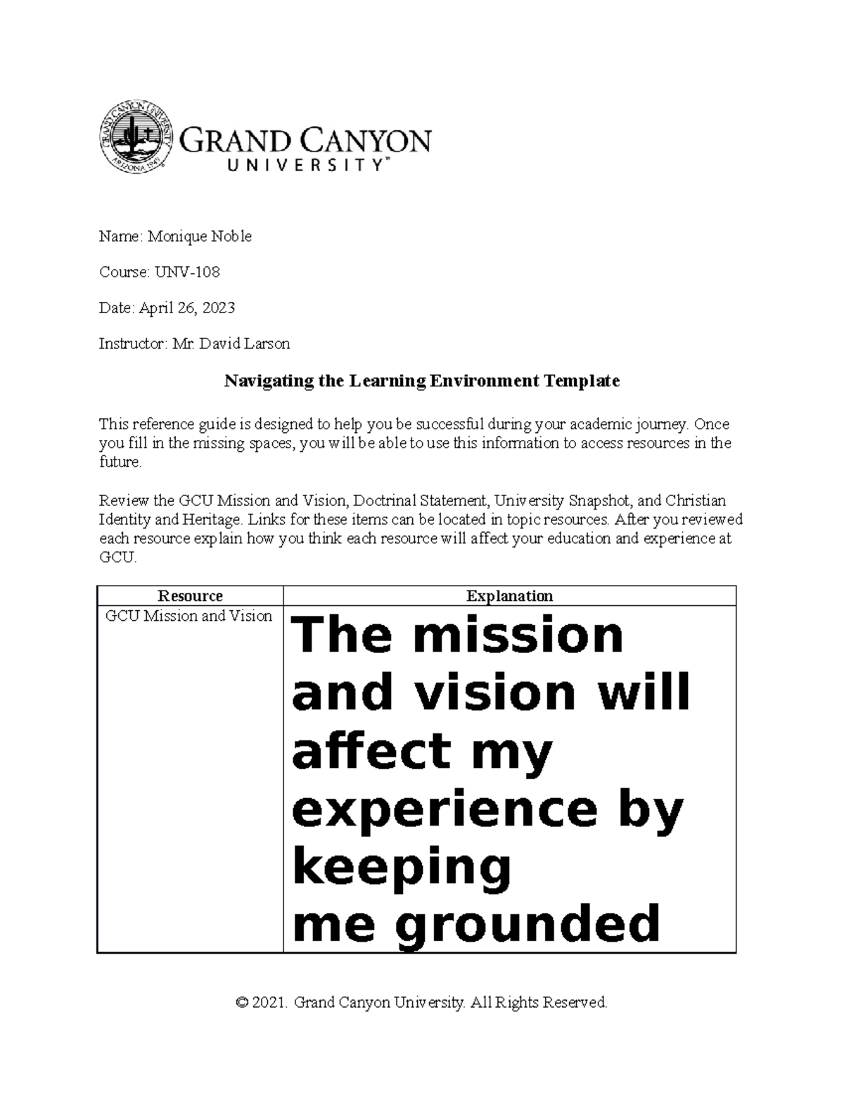 UNV108 T1 Navigating the Learning Environment Template-Online Gen Ed ...