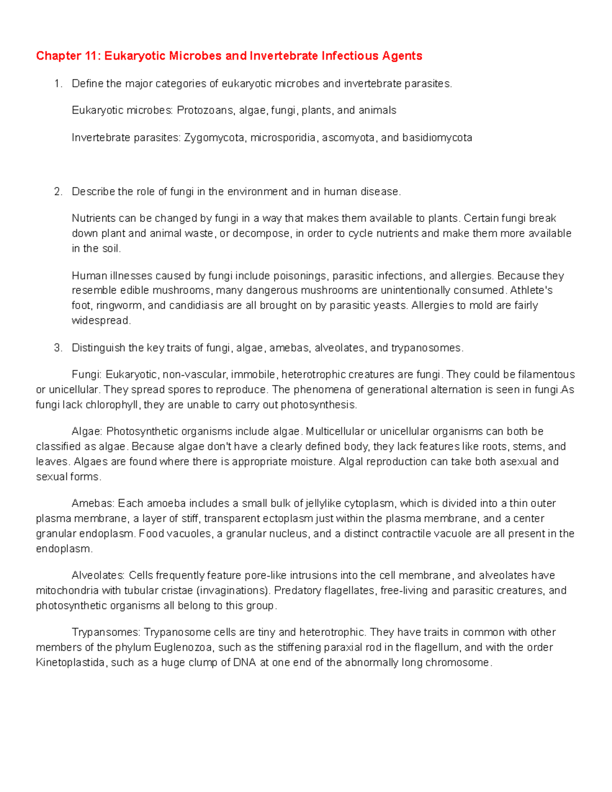 Online Homework Chapter 11 Eukaryotic Microbes and Invertebrate ...