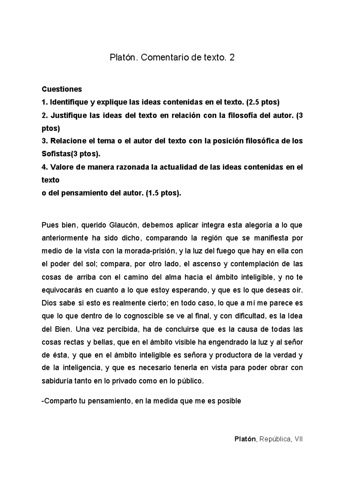 Platón. comentario 2 - dwada - Platón. Comentario de texto. 2 ...