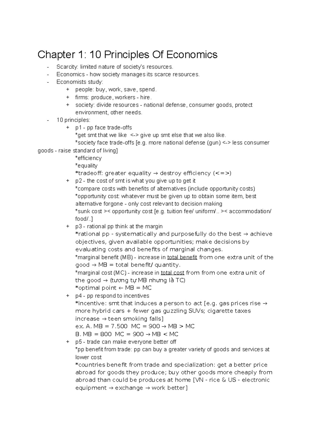 Notes - micro - Chapter 1: 10 Principles Of Economics - Scarcity ...