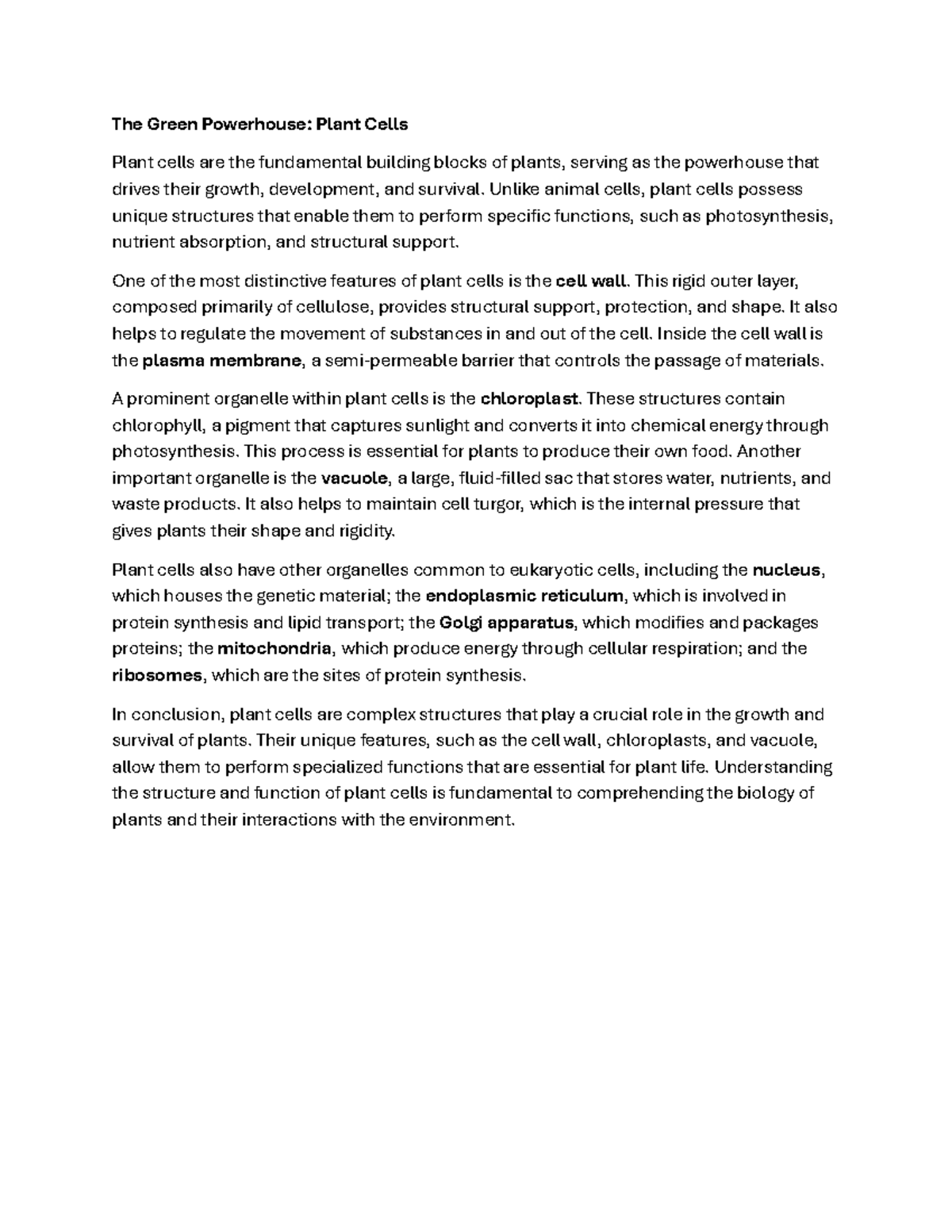 The Green Powerhouse - cells an organelles - The Green Powerhouse ...