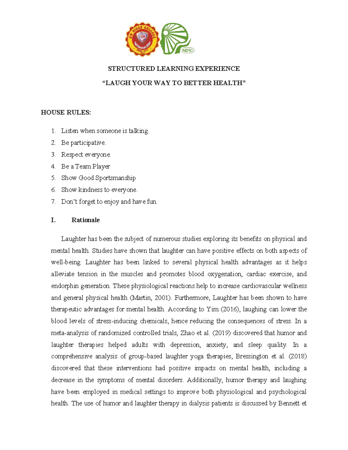 SLE-Laugh - SLE - STRUCTURED LEARNING EXPERIENCE “LAUGH YOUR WAY TO ...