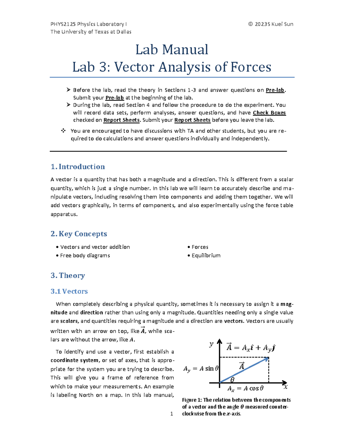 Lab03 Manual - none - The University of Texas at Dallas 1 Lab Manual Lab 3: Vector Analysis of ...