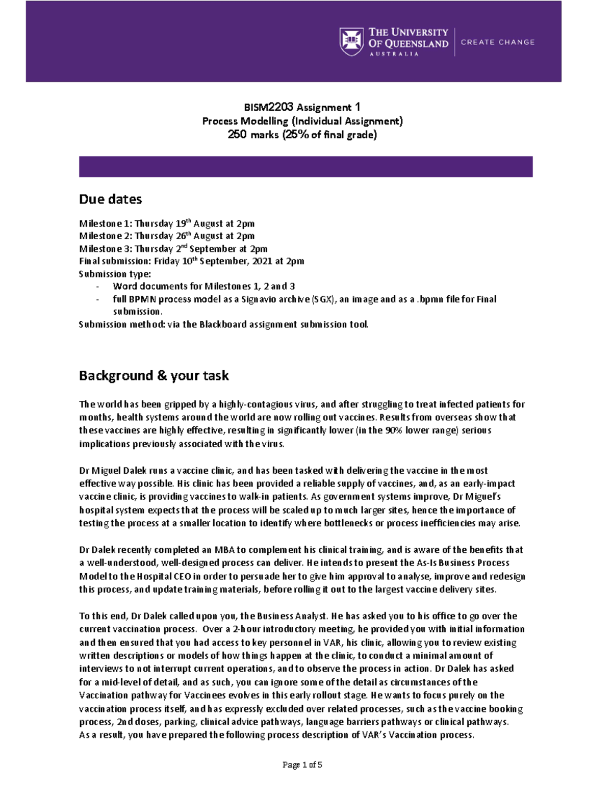 2021 BISM2203 Assignment 1–Process Modelling - BISM 2203 Assignment 1 ...