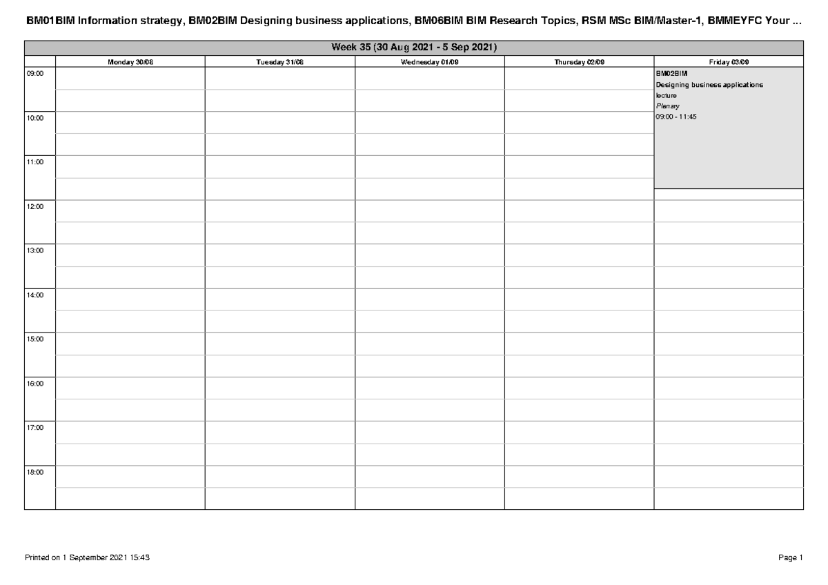 RSM schedule - Week 35 (30 Aug 2021 - 5 Sep 2021) Monday 30/08 Tuesday ...