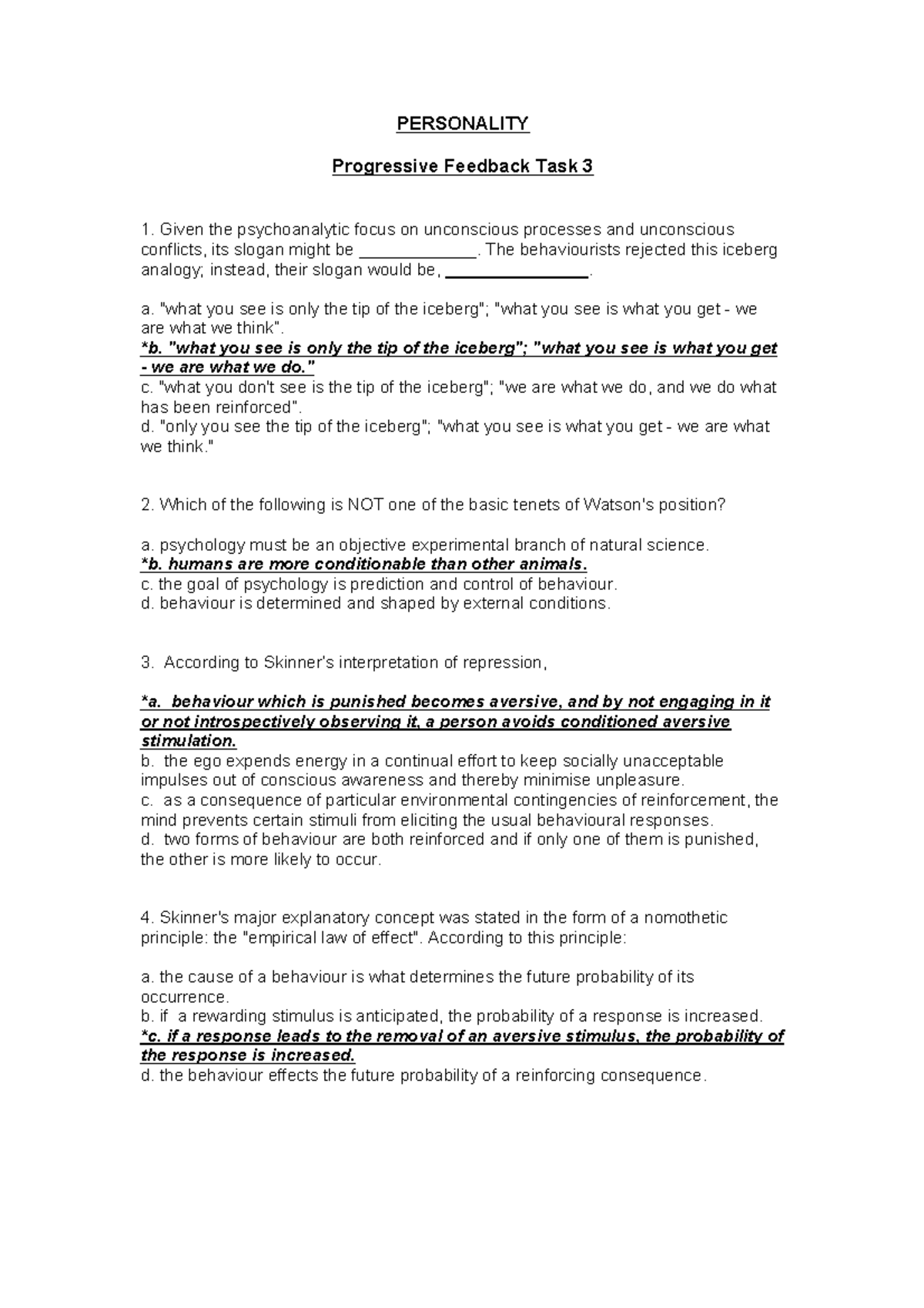 016 PERS PFT 3 KEY v UWS copy - PERSONALITY Progressive Feedback Task 3 ...