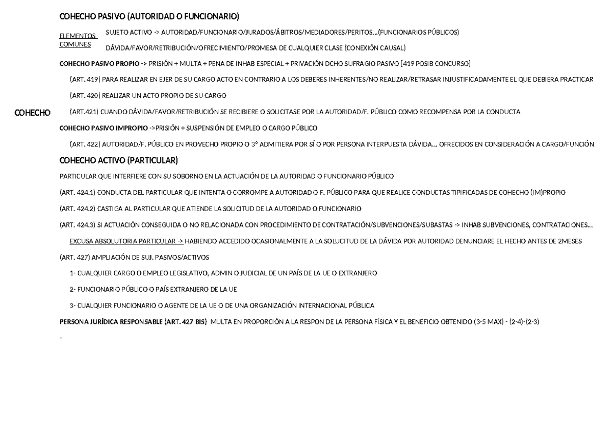 Esquema cohecho - Resumen Derecho penal - COHECHO COHECHO PASIVO (AUTORIDAD O FUNCIONARIO ...