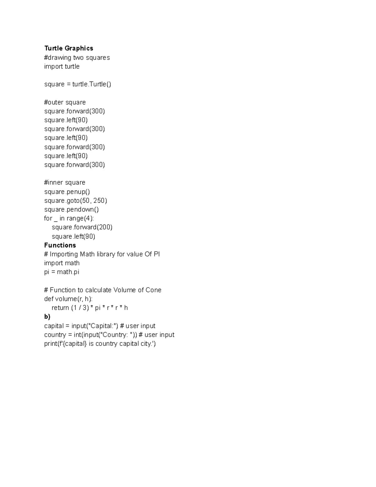 In Class Excerise 5 - Turtle Graphics #drawing two squares import ...