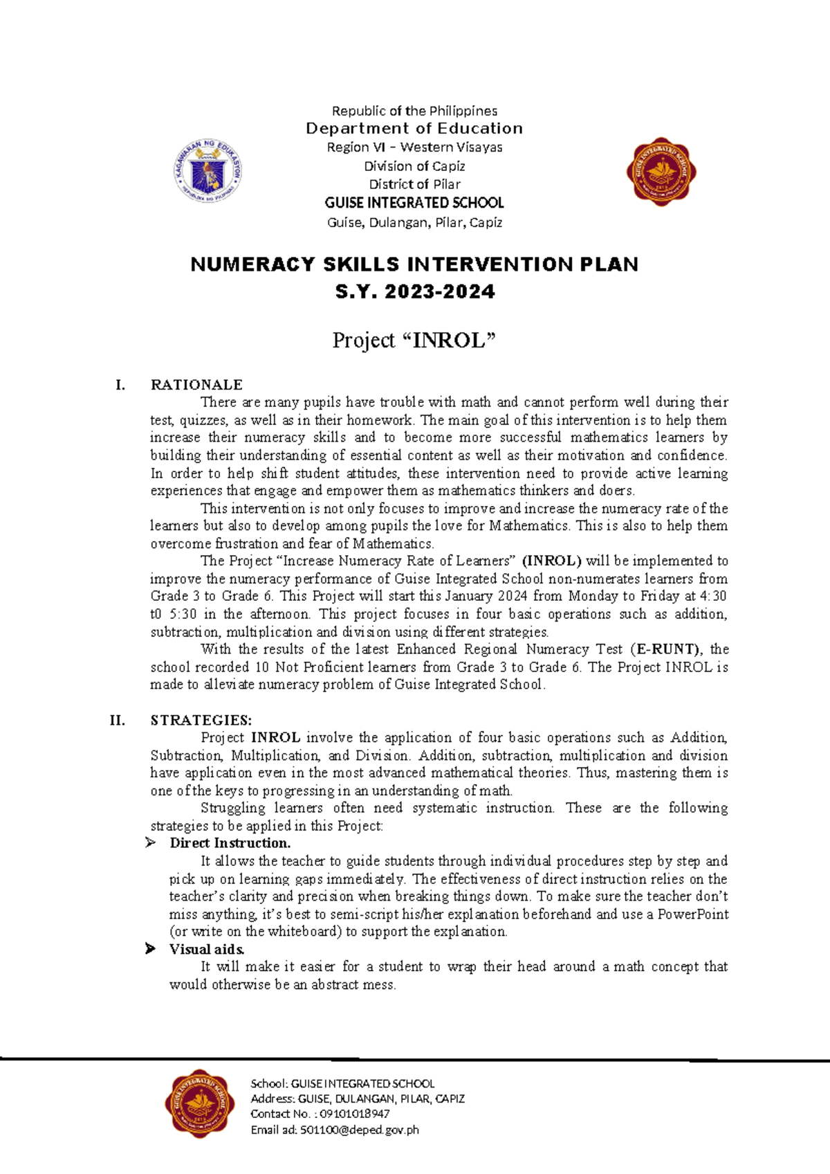 GIS MATH Intervention PLAN Final 1 - Republic of the Philippines ...