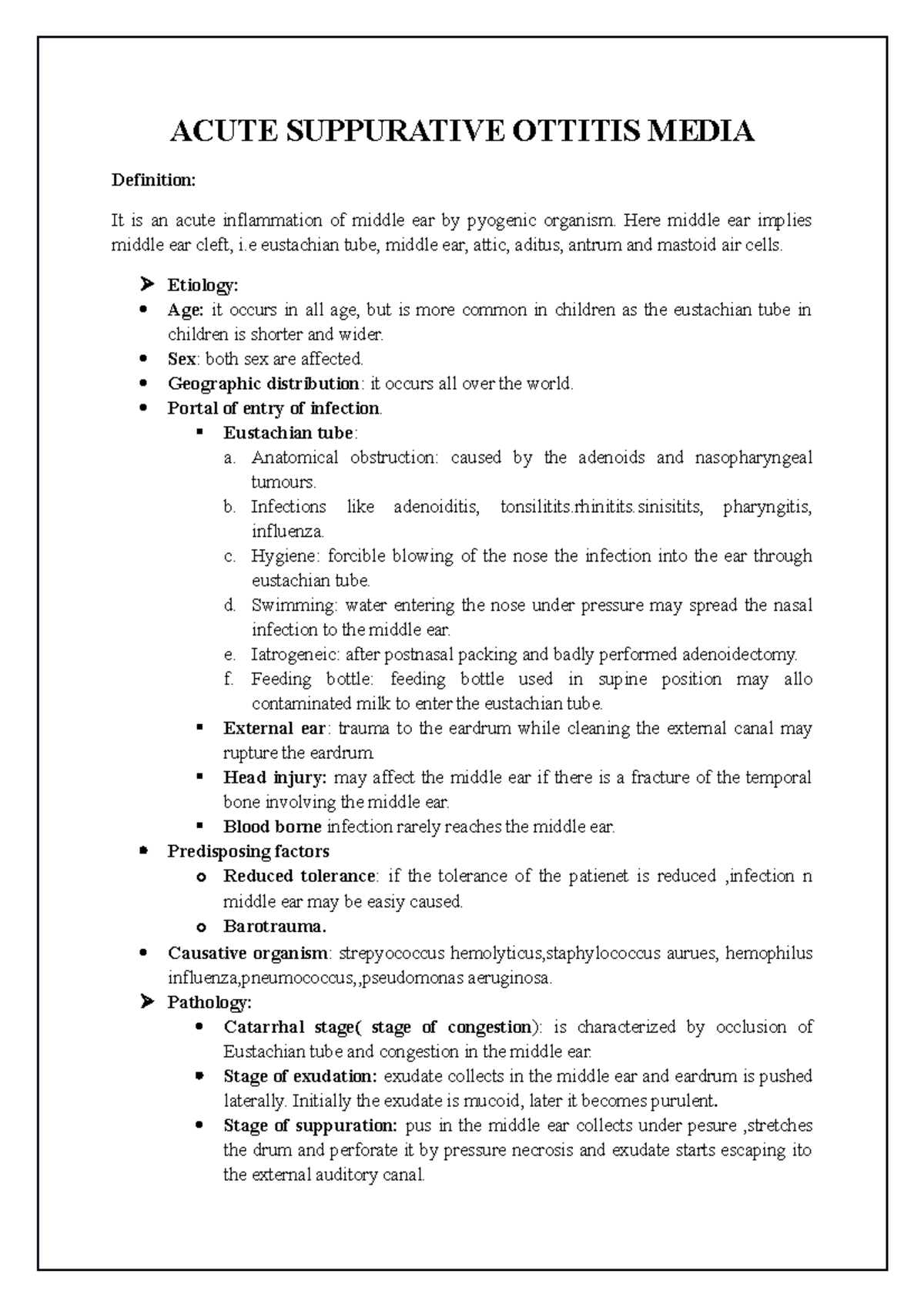 Acute Suppurative Ottitis Media - ACUTE SUPPURATIVE OTTITIS MEDIA ...