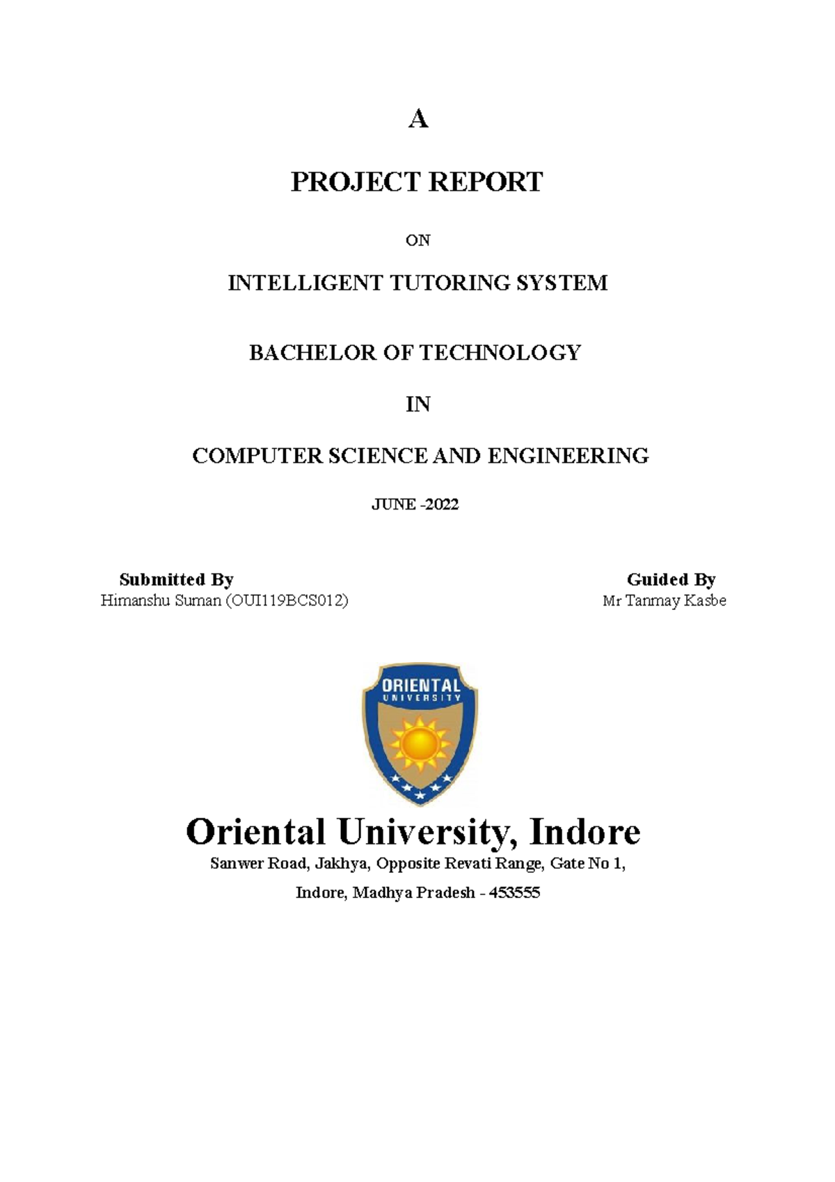 Himanshu report - A PROJECT REPORT ON INTELLIGENT TUTORING SYSTEM ...
