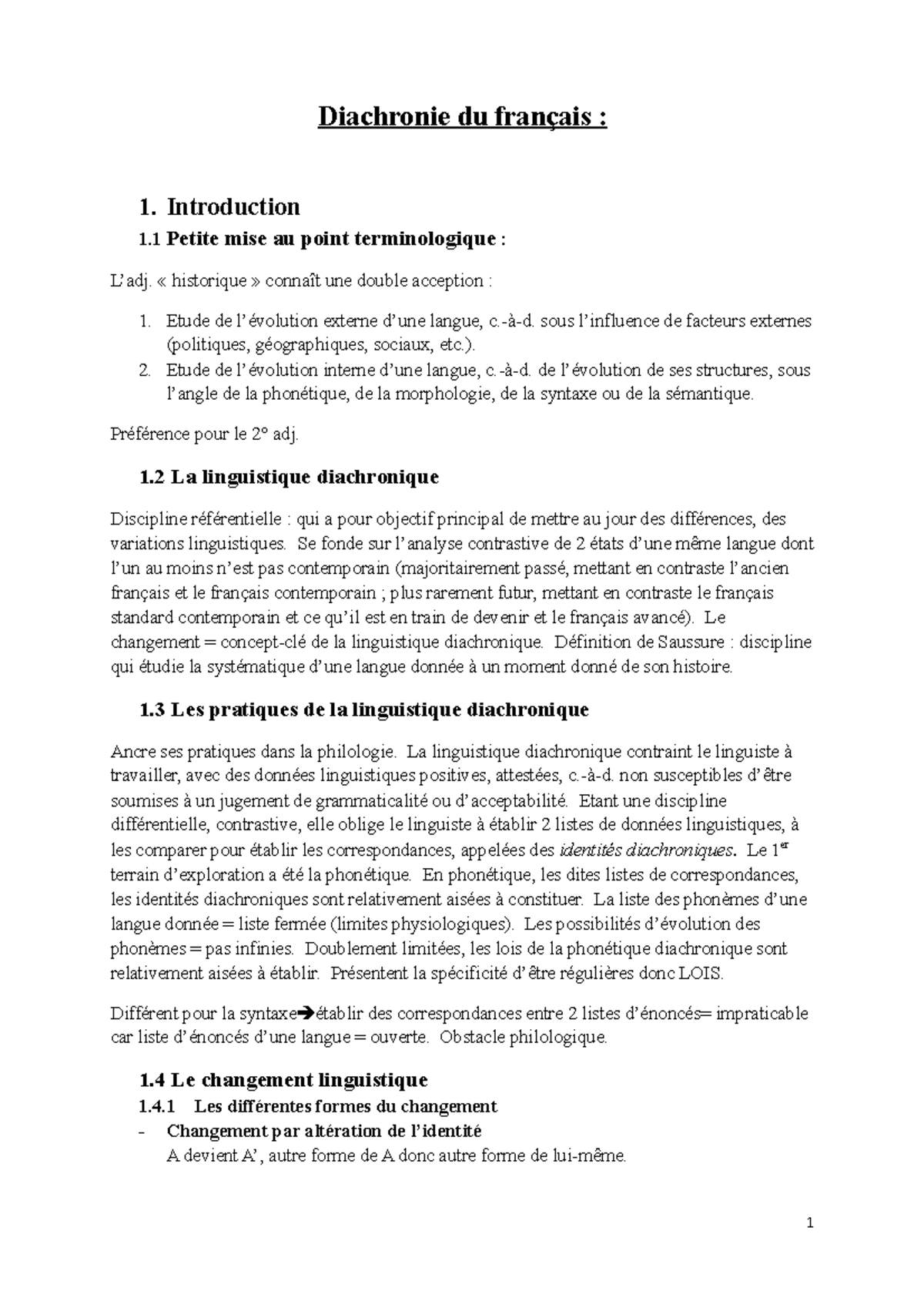Résumé diachronie du français 2010-2011 - Diachronie du français : 1 ...
