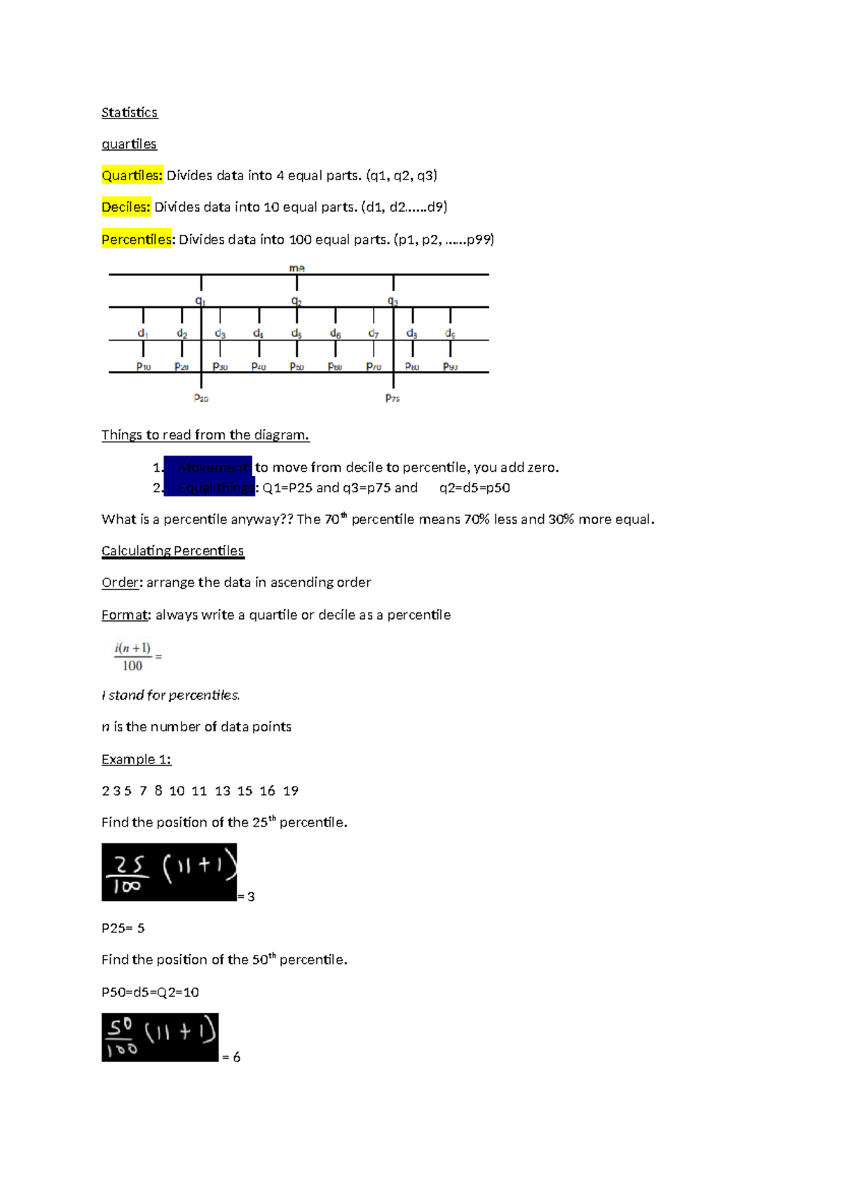 Statistics Semester Test 1 - Statistics quartiles Quartiles: Divides ...