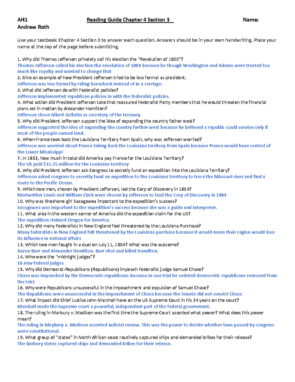 american history - AH1 Reading Guide Chapter 4 Section 3 Name: Andrew ...