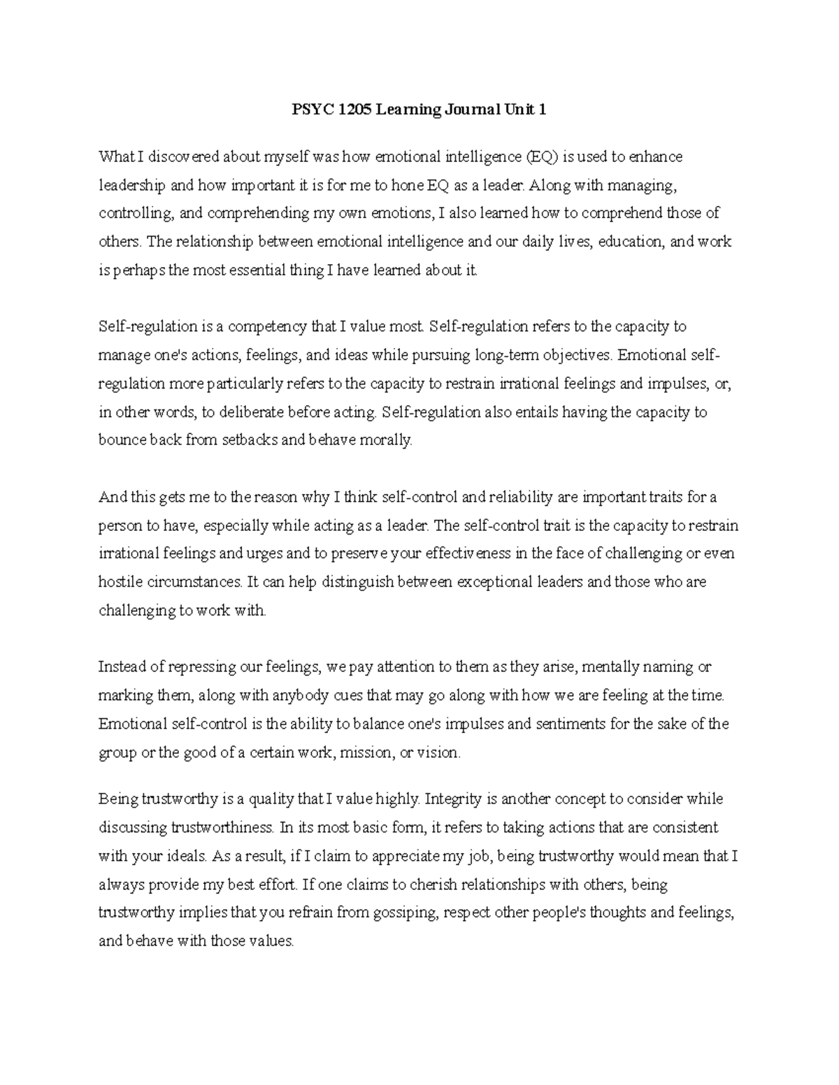 PSYC 1205 Learning Journal - PSYC 1205 Learning Journal Unit 1 What I ...