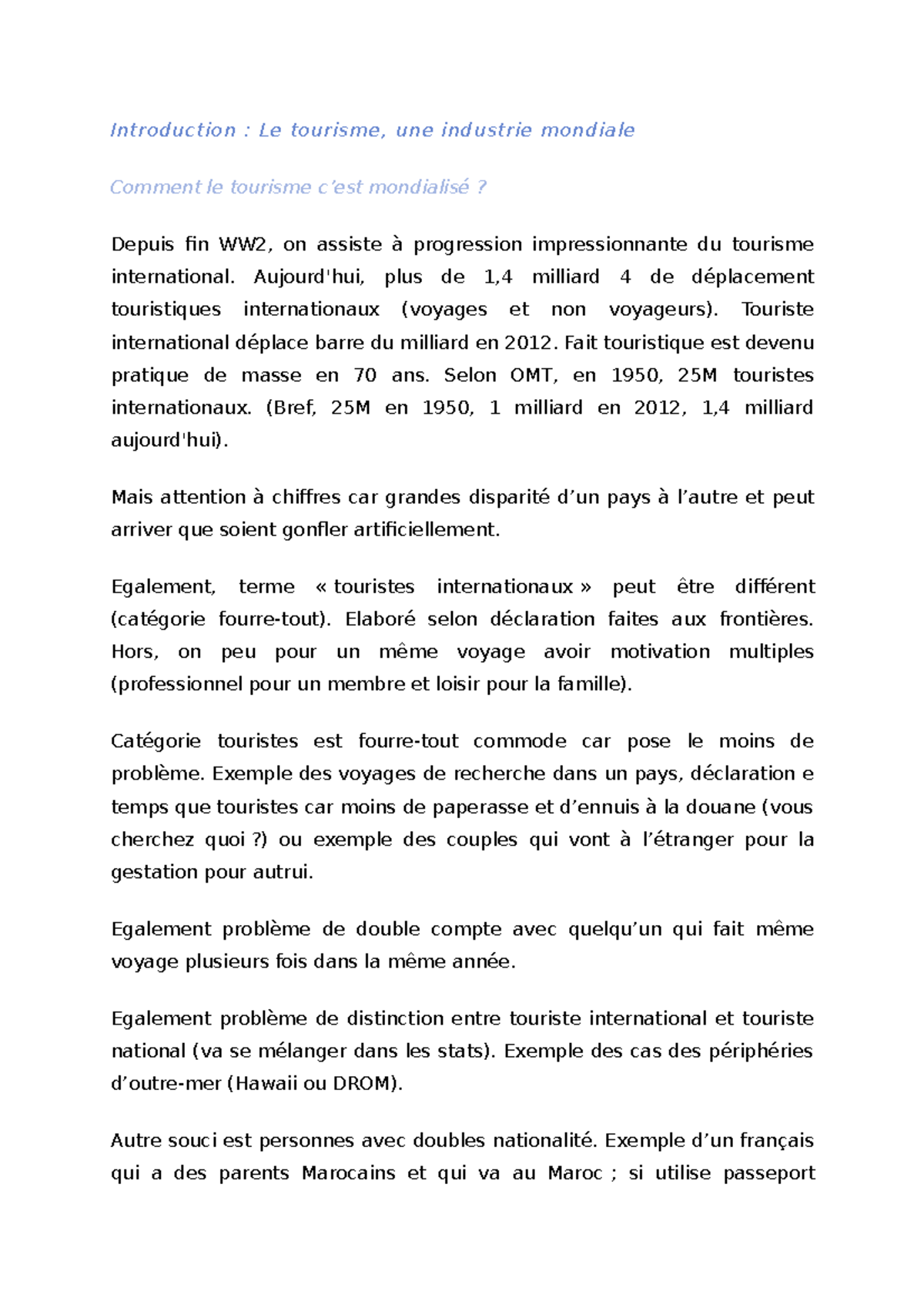 CM1 Tourisme et mondialisation L3 Art culture patrimoine et tourisme ...