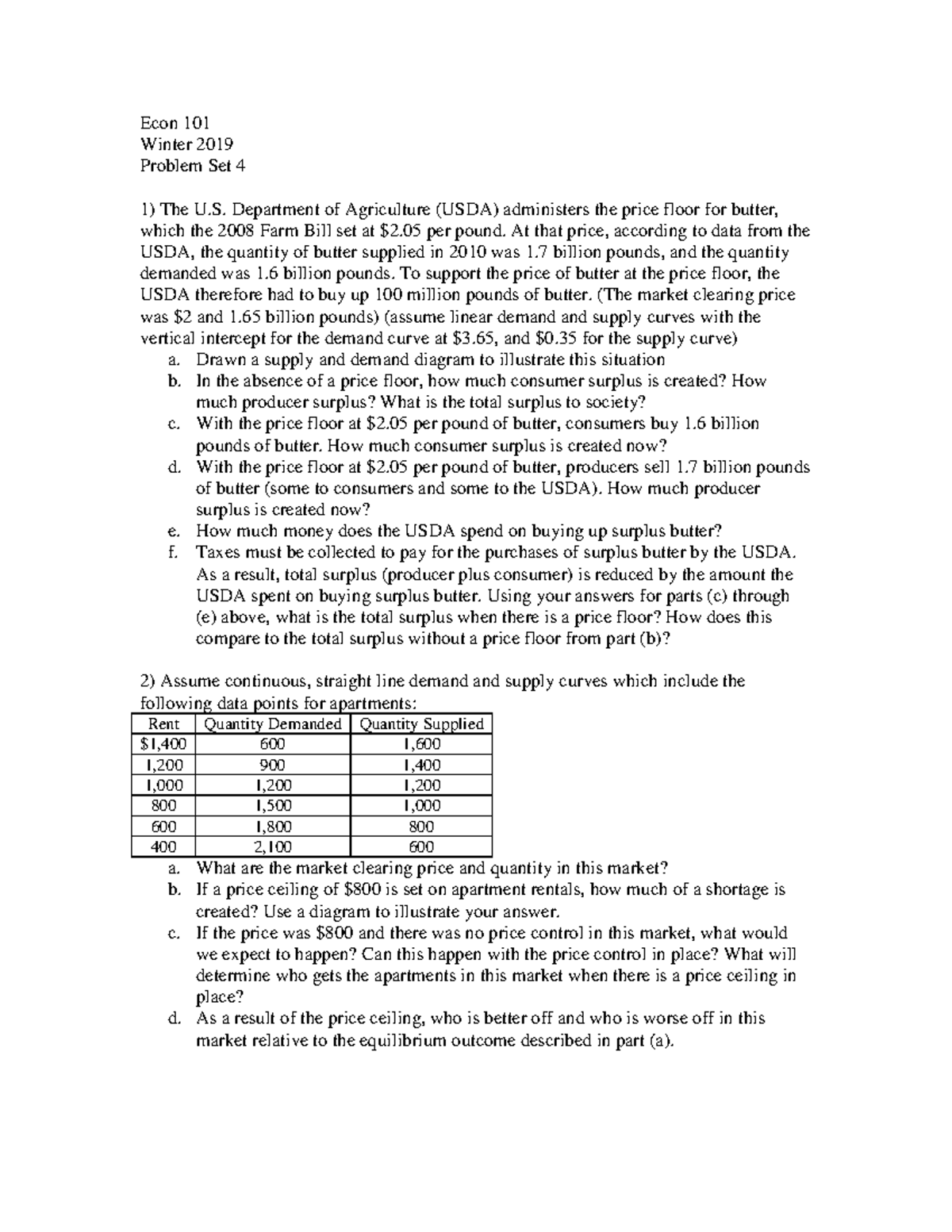 PS4 - Econ 101 - Econ 101 Problem Set Practice - Econ 101 Winter 2019 ...