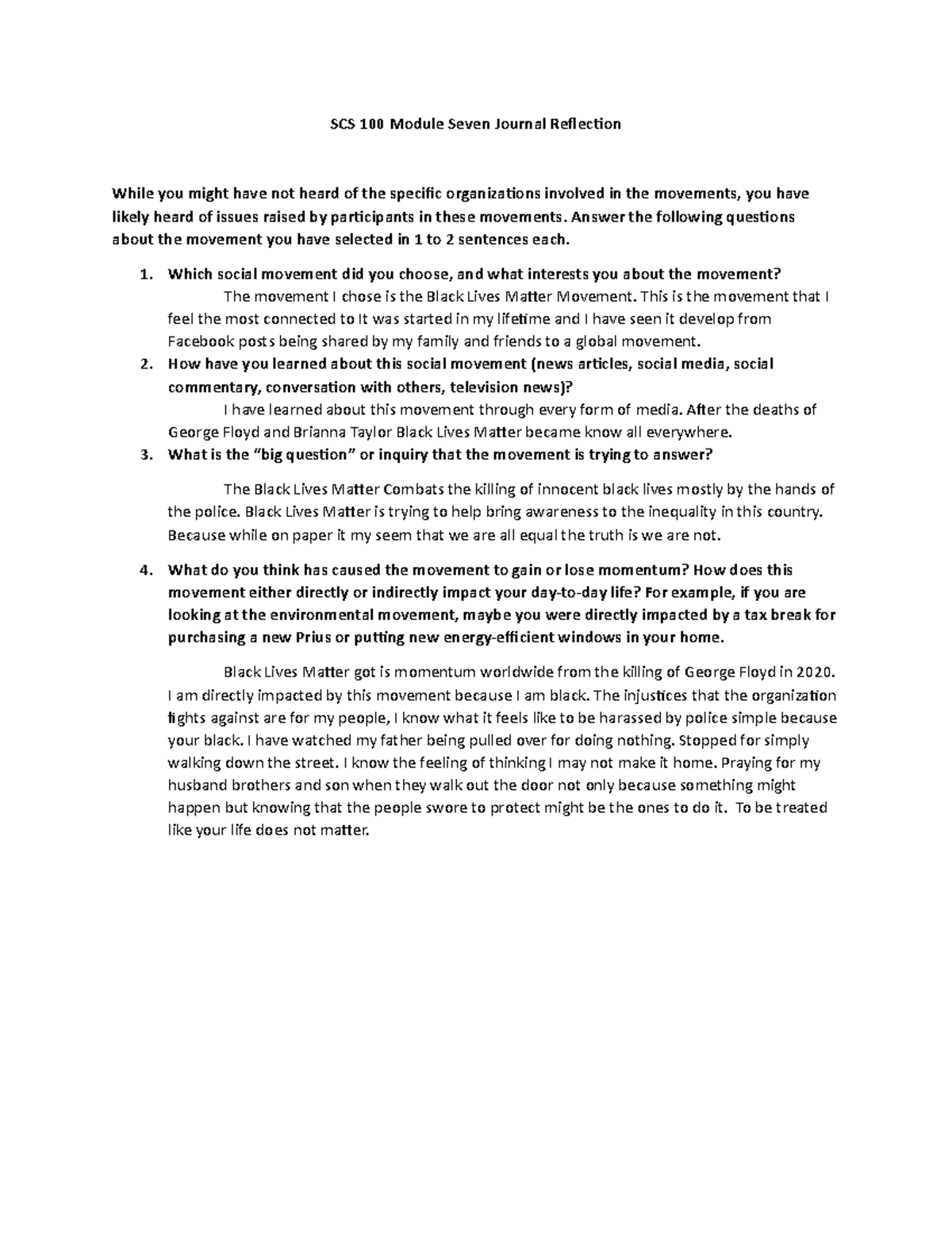 SCS 100 Module Seven Journal Reflection - SCS 100 Module Seven Journal ...