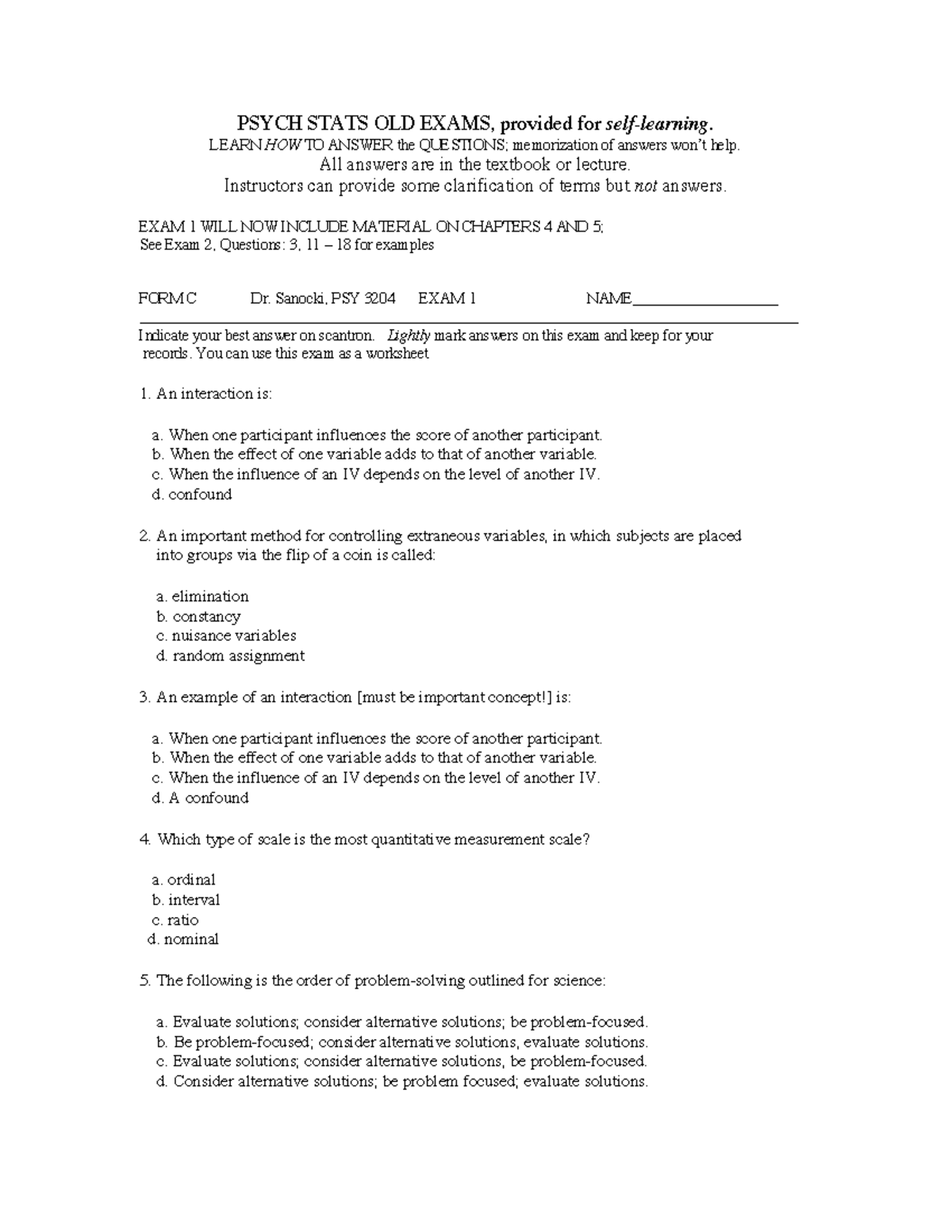 Old Exams - PSYCH STATS OLD EXAMS, provided for self-learning. LEARN ...