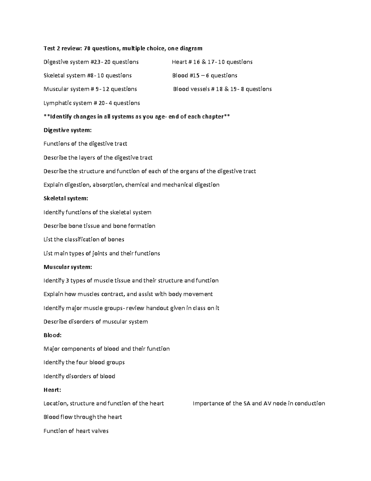 Test 2 review 2022 - Test 2 review: 70 questions, multiple choice, one ...