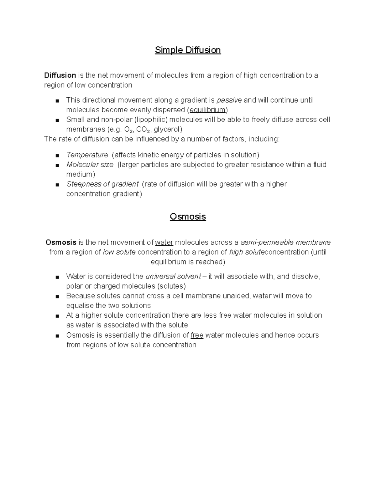 Cell Biology: Membrane Transport - Simple Diffusion and Osmosis ...