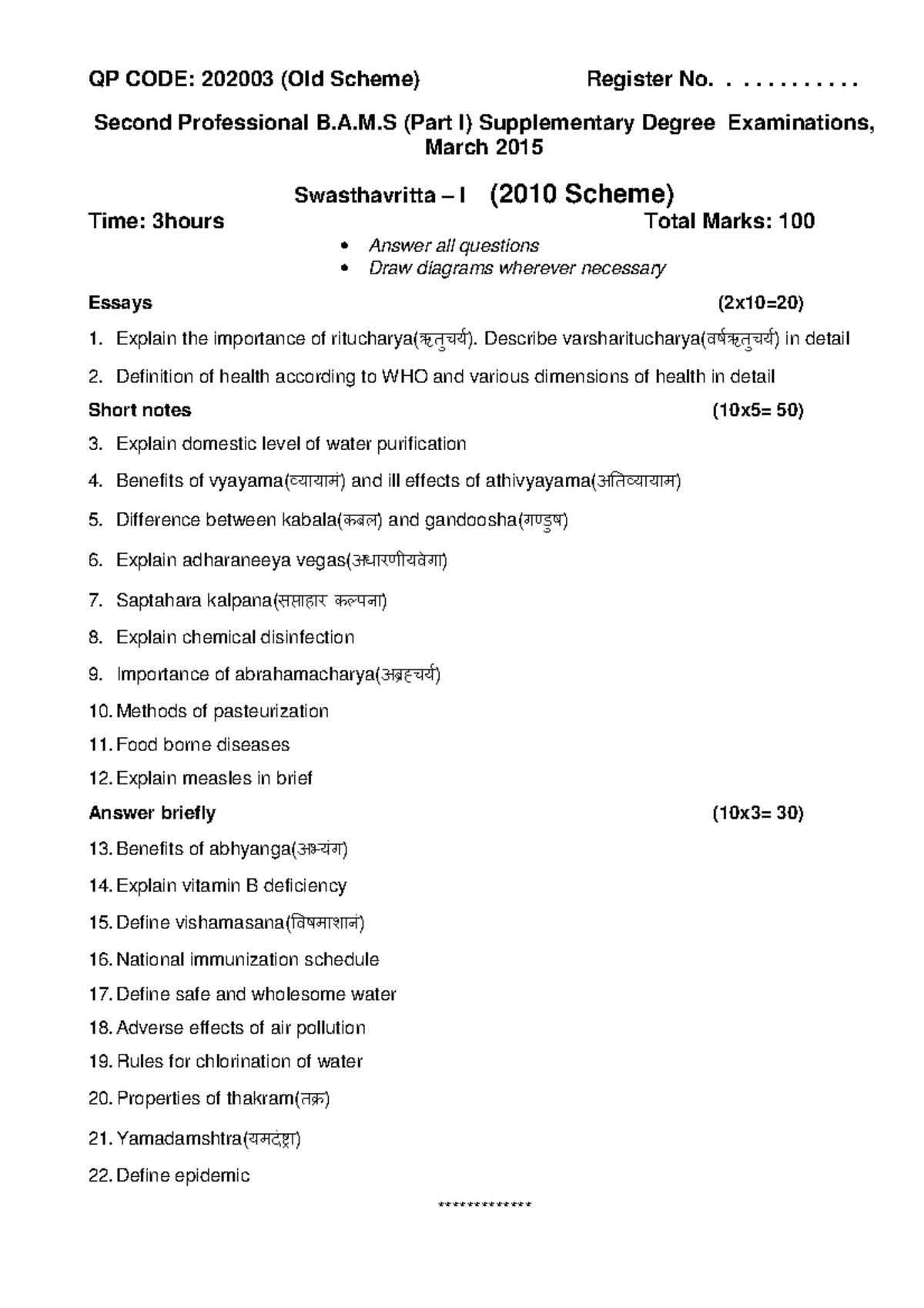 Swastam QP - Question papers - QP CODE: 202003 (Old Scheme) Register No ...