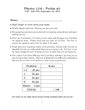 PS1 - problem set 1 assignment - Problem Set 1 Physics 1116 : Due Friday, 09/01/ Please write ...