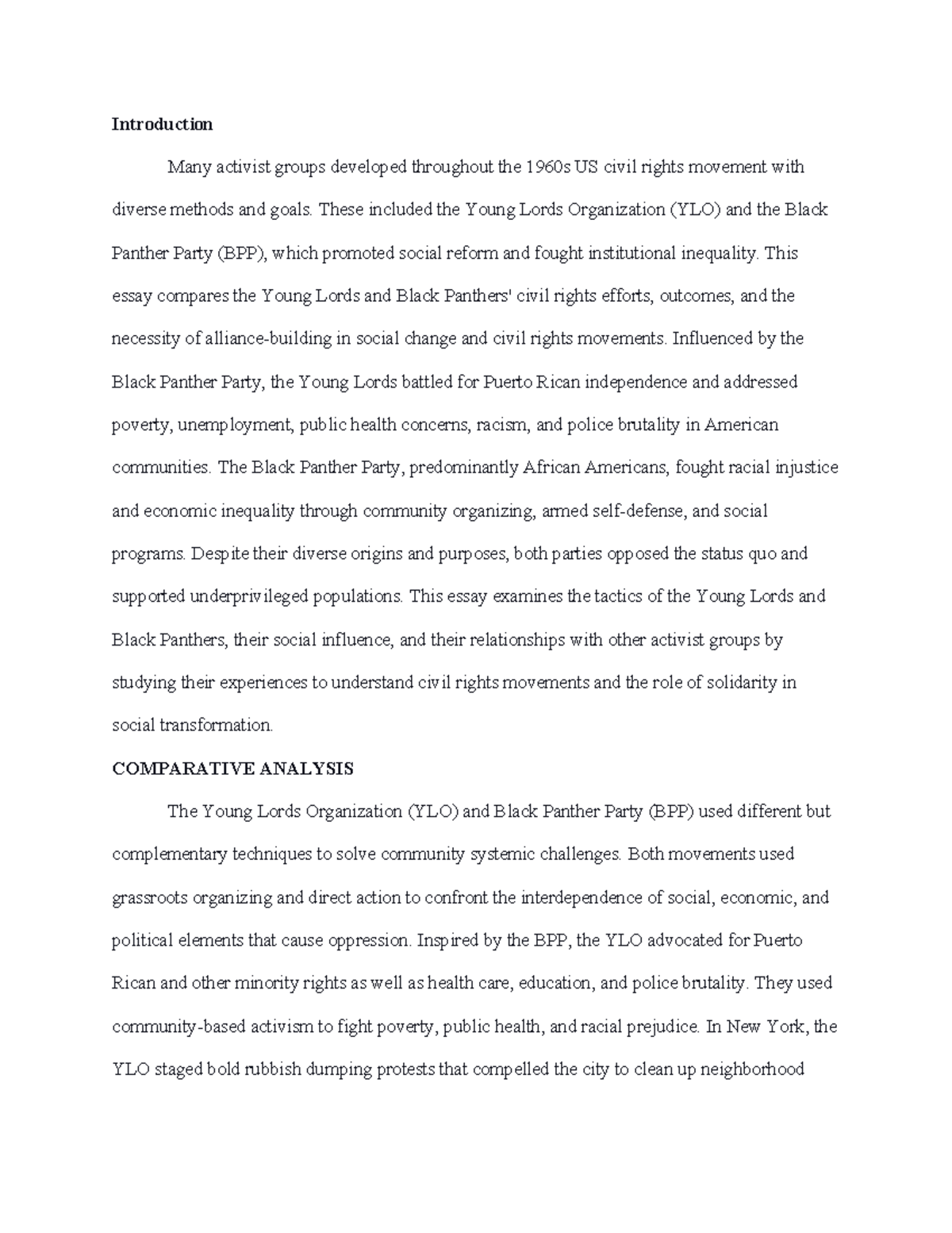 Comparative Analysis of Civil Rights Movement - Introduction Many ...