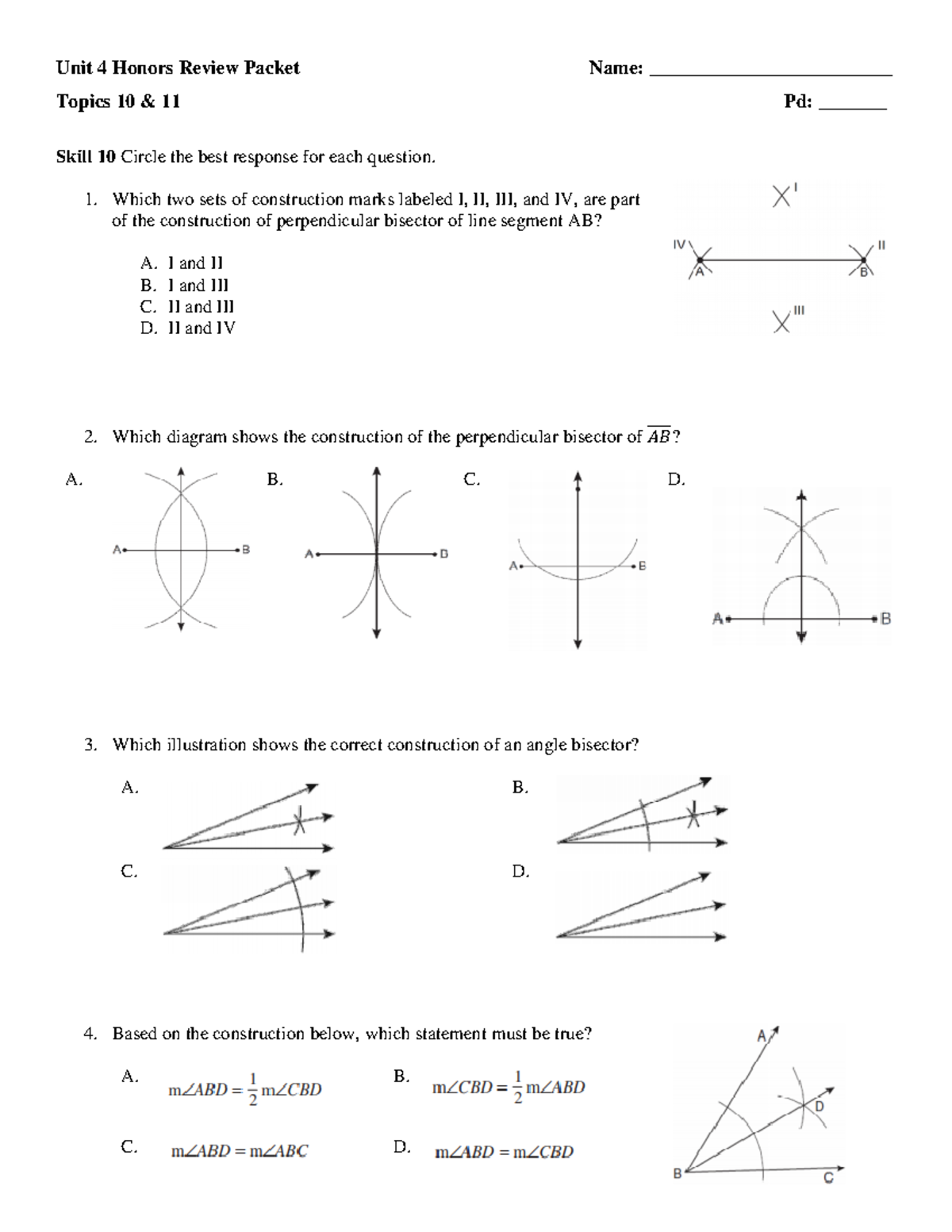 Honors Unit 4 Review Packet - Unit 4 Honors Review Packet Name