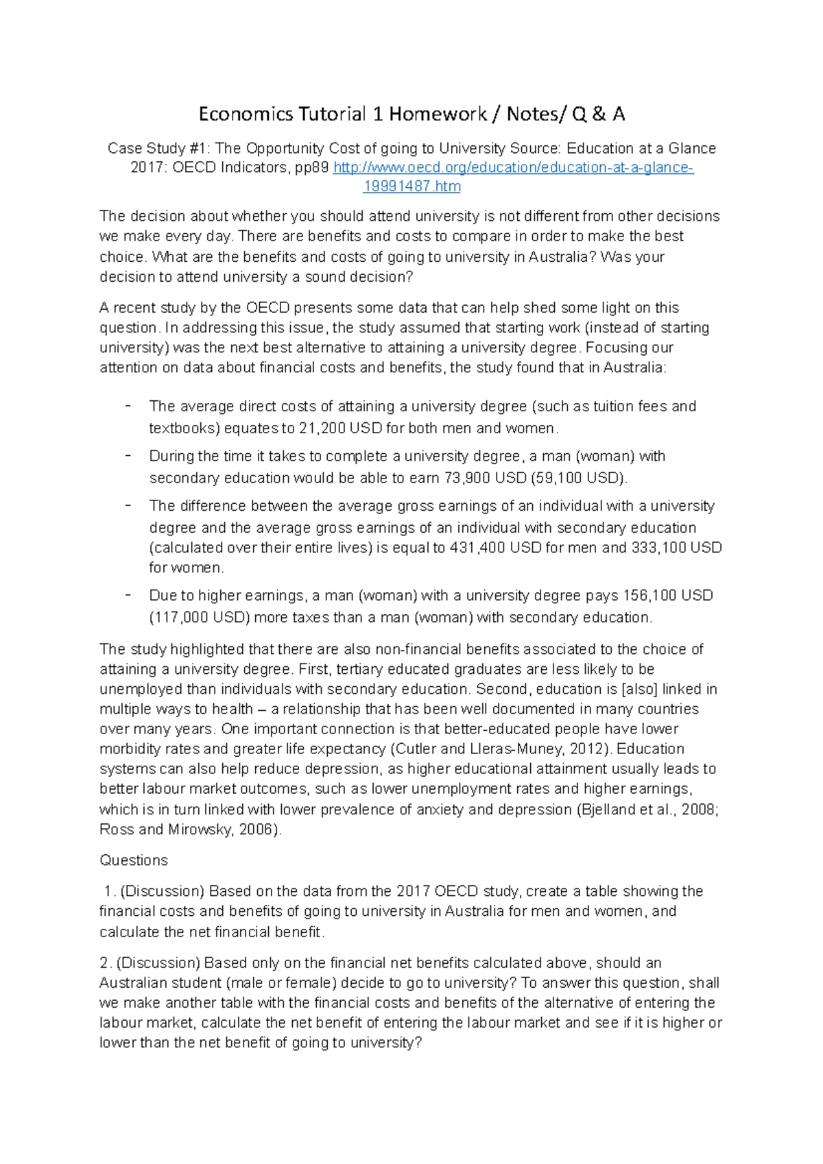 Economics Tutorial 1 Homework - Economics Tutorial 1 Homework / Notes ...