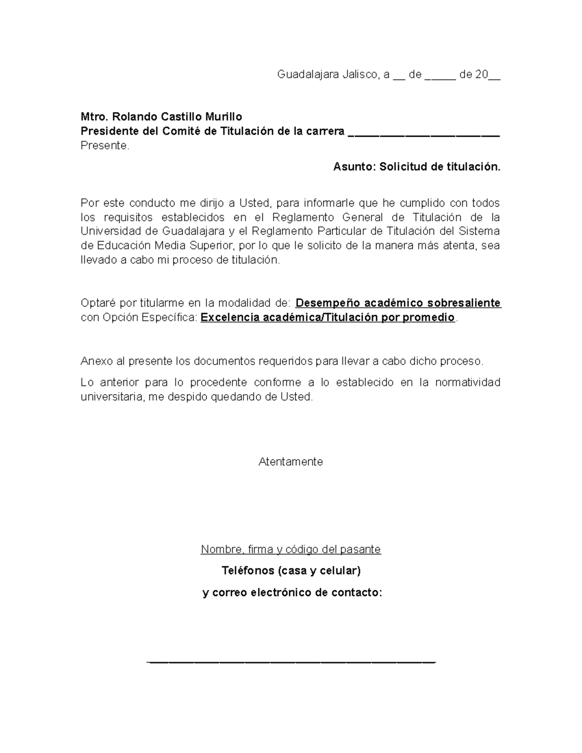 Formato solicitud desempeno academico sobresaliente - Guadalajara ...