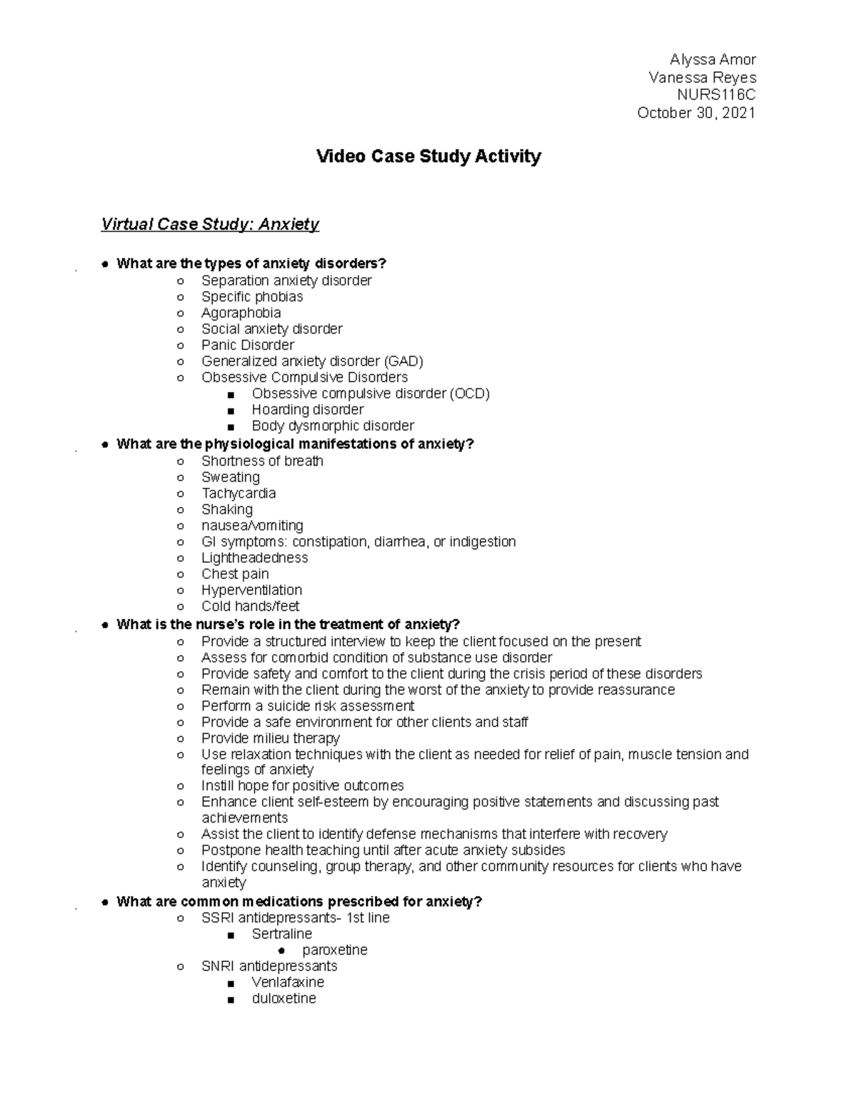 Video Case Study Activity - Alyssa Amor Vanessa Reyes NURS116C October ...