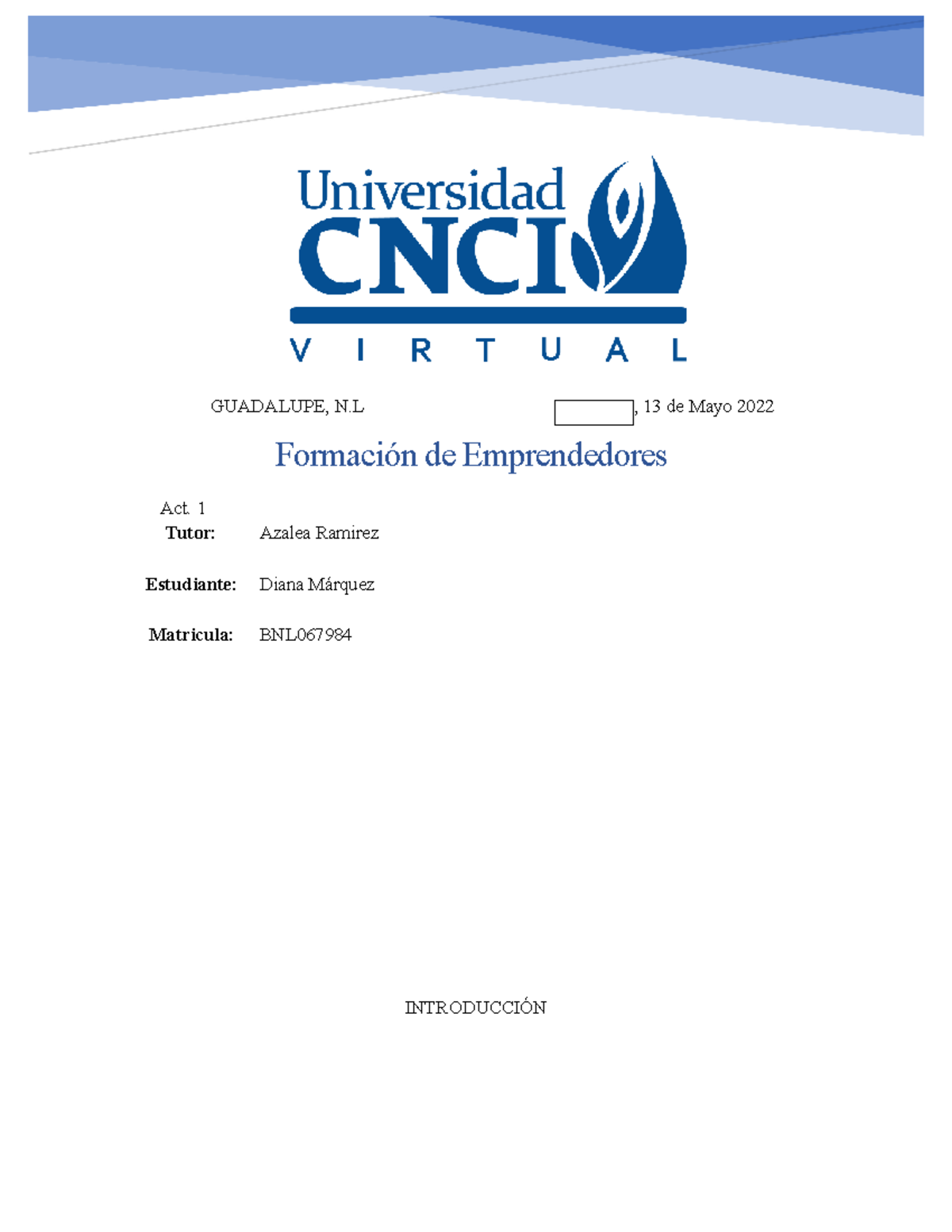 M5 actividad 1 Formación de Emprendedores MM - GUADALUPE, N , 13 de ...