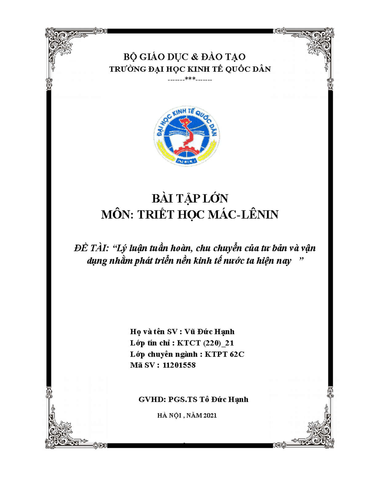 BTL KTCC - bài tập - BỘ GIÁO DỤC & ĐÀO TẠO TRƯỜNG ĐẠI HỌC KINH TẾ QUỐC DÂN -***- BÀI TẬP LỚN ...