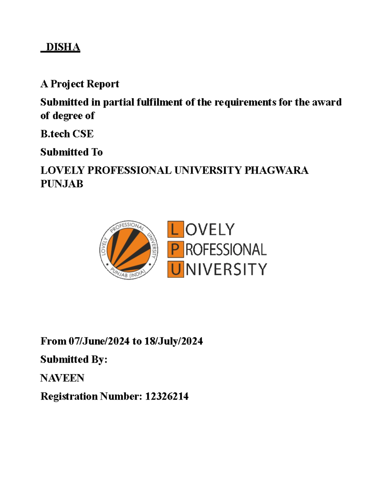 NGO - hklo - DISHA A Project Report Submitted in partial fulfilment of ...