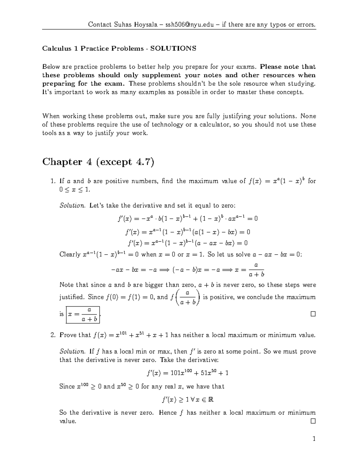 Chapter 4 Answers - Homework - Calculus 1 Practice Problems - SOLUTIONS ...
