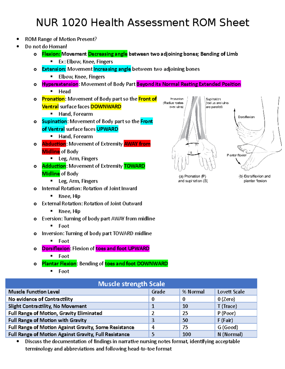 NUR 1020 Health Assessment ROM Sheet - NUR1020 - Studocu