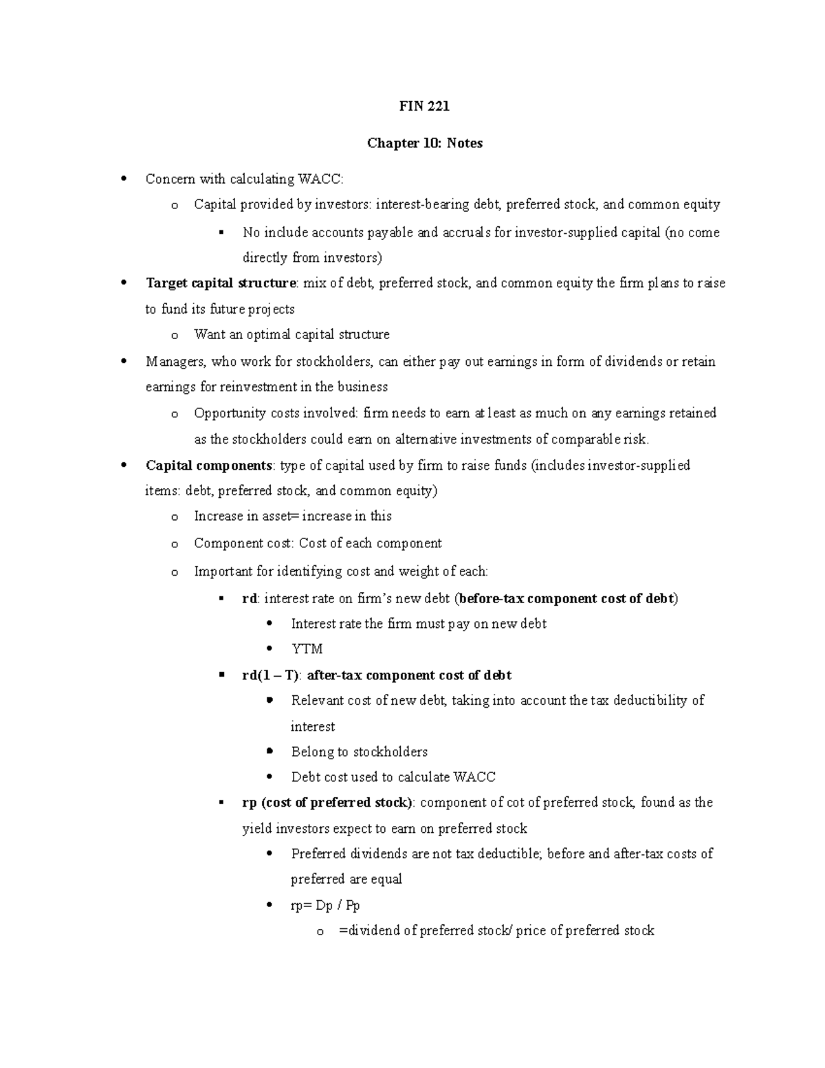 FIN 221 Chapter 10 - Lecture notes 10 - FIN 221 Chapter 10: Notes ...