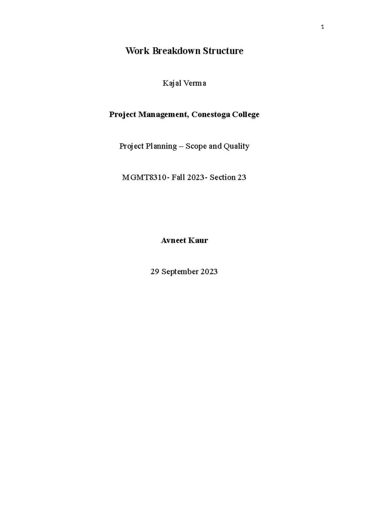WBS Assignment 2 - Work Breakdown Structure - 1 Work Breakdown ...